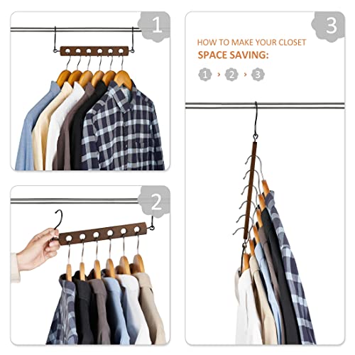 Mkono 4 Pcs Space Saving Hangers Wood Clothes Magic Hanger for Closet and Set of 2 Wooden Hat Rack for Wall