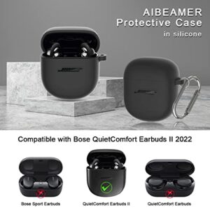 AIBEAMER Case for Bose QuietComfort Earbuds II 2022, Silicone Protective Case Cover for Bose QuietComfort Earbuds II 2022 for Man Women with Keychain (Black)