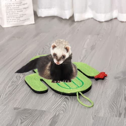 Ferret Scratch Pad - Sisal Cactus Scratcher with Hanging Rope Non-Slip Scratching Pad Rug for Wall or Floor Use, Durable Small Animal Sleeping Mat for Indoor Ferret Grinding Claws (Green Cactus)