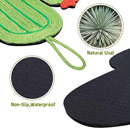 Ferret Scratch Pad - Sisal Cactus Scratcher with Hanging Rope Non-Slip Scratching Pad Rug for Wall or Floor Use, Durable Small Animal Sleeping Mat for Indoor Ferret Grinding Claws (Green Cactus)