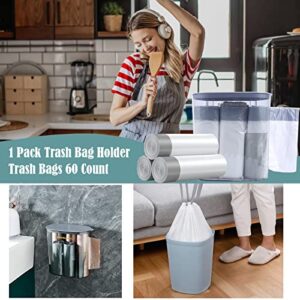 Valuetalk Trash Bag Holder, Trash Bag Dispenser with 60 Count Trash Bags, Wall Mount Trash Bag Roll Organizer, Drawstring Small Trash Bags for Kitchen, Bathroom, Office and Bedroom