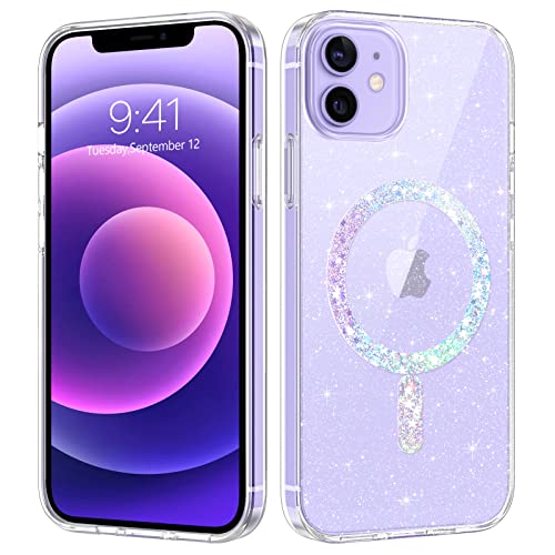 DUEDUE for iPhone 12/iPhone 12 Pro Magnetic Case [Compatible with Magsafe], Clear Glitter Full Body Protective Cover Slim TPU Transparent Shockproof Bling Phone Case for iPhone 12/12 Pro 6.1", Clear