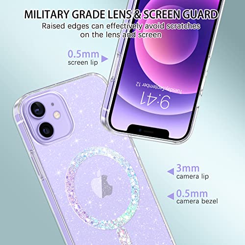 DUEDUE for iPhone 12/iPhone 12 Pro Magnetic Case [Compatible with Magsafe], Clear Glitter Full Body Protective Cover Slim TPU Transparent Shockproof Bling Phone Case for iPhone 12/12 Pro 6.1", Clear