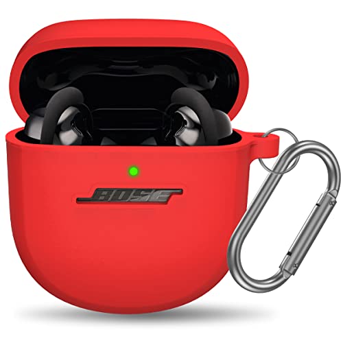 YIPINJIA Case for Bose QuietComfort Earbuds II 2022, Soft Silicone Scratch Proof & Shockproof Protective Skin Sleeve Cover Compatible with Bose QuietComfort Earbuds 2 with Keychain - Red