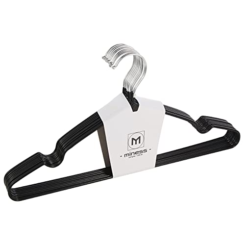 Miness Standard Black Non-Slip Sleek Metal Clothing Hangers, Pack of 10