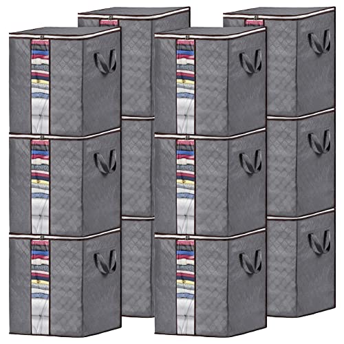 12 Pack 90L Large Storage Bags for Clothes Foldable Closet Organizers Clothes Storage Bins with Clear Window and Reinforced Handles for Comforters, Blankets, Bedding