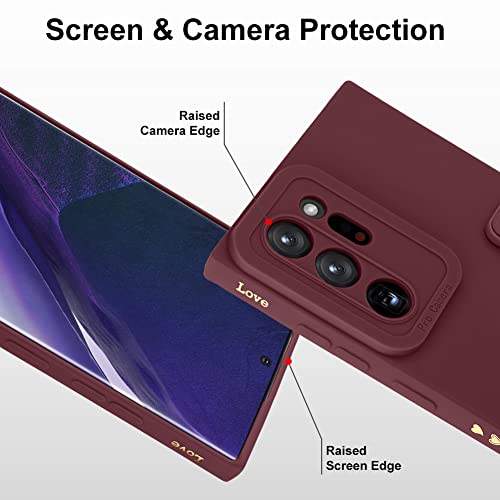 Fiyart Designed for Samsung Galaxy Note 20 Ultra Case with Stand Holder Cute Love Hearts Protective Camera Protection Cover with Wrist Strap for Women Girls for Galaxy Note 20 Ultra 6.9"-Wine Red