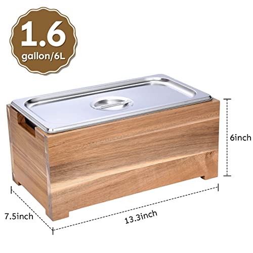 HULISEN Kitchen Compost Bin Countertop, Wooden Compost Bucket with Stainless Steel Insert, 1.6 Gallon Counter Food Waste Bin with Lid, Indoor Composter Caddy, Easy Clean Compost Trash Can