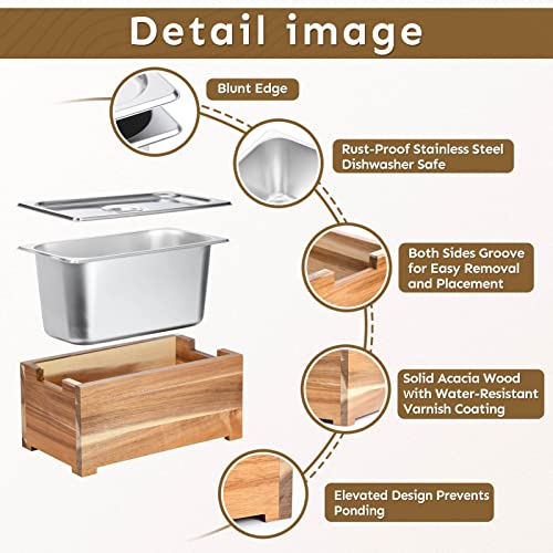 HULISEN Kitchen Compost Bin Countertop, Wooden Compost Bucket with Stainless Steel Insert, 1.6 Gallon Counter Food Waste Bin with Lid, Indoor Composter Caddy, Easy Clean Compost Trash Can