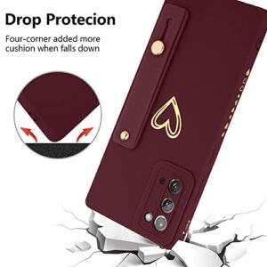 Fiyart Designed for Samsung Galaxy Note 20 Case with Phone Stand Holder Cute Love Hearts Protective Camera Protection Cover with Wrist Strap for Women Girls for Galaxy Note 20 6.7"-Wine Red