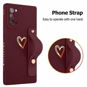 Fiyart Designed for Samsung Galaxy Note 20 Case with Phone Stand Holder Cute Love Hearts Protective Camera Protection Cover with Wrist Strap for Women Girls for Galaxy Note 20 6.7"-Wine Red