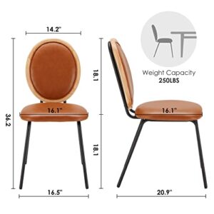 Faux Leather Kitchen Dining Chairs Set of 2 Modern Industrial Upholstered Mid Century Metal Dining Chair for Dining Room Chairs Wood Round Back Dining Chair Indoor Small Place Brown 18"…