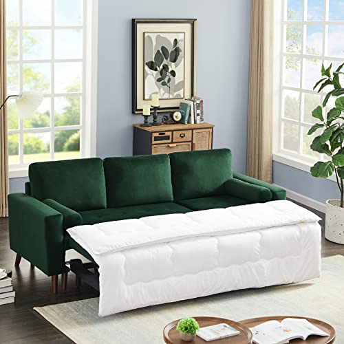 i-POOK L-Shaped Sectional Sofa, 88" Modern Velvet Upholstered Accent Sofa with Reversible Storage Chaise and 2 Pillows Sectional Couch for Living Room Bedroom Apartment, Green