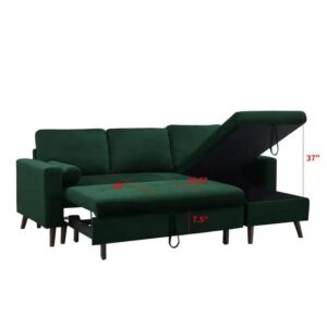 i-POOK L-Shaped Sectional Sofa, 88" Modern Velvet Upholstered Accent Sofa with Reversible Storage Chaise and 2 Pillows Sectional Couch for Living Room Bedroom Apartment, Green