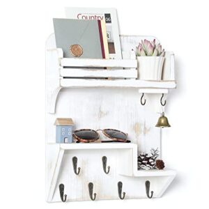 asaultker key and mail holder for wall, elegant wall mounted mail organizer with 8 metal key hooks, key and mail rack for rustic home decor, paulownia wood