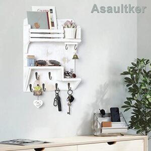 Asaultker Key and Mail Holder for Wall, Elegant Wall Mounted Mail Organizer with 8 Metal Key Hooks, Key and Mail Rack for Rustic Home Decor, Paulownia Wood