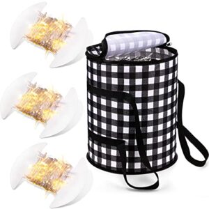 4 pcs light storage bag buffalo plaid thickened light storage bag with 3 pcs cardboard wraps, large light bulb storage bag with zippered closure for holiday festival (black buffalo plaid)