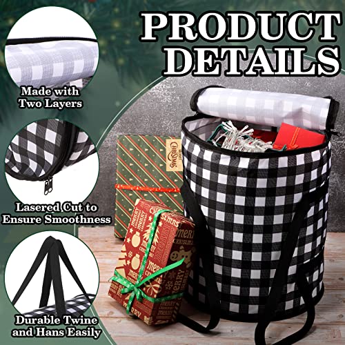 4 Pcs Light Storage Bag Buffalo Plaid Thickened Light Storage Bag with 3 Pcs Cardboard Wraps, Large Light Bulb Storage Bag with Zippered Closure for Holiday Festival (Black Buffalo Plaid)