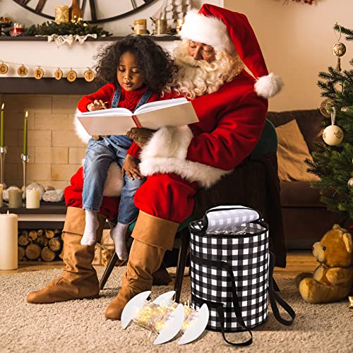 4 Pcs Light Storage Bag Buffalo Plaid Thickened Light Storage Bag with 3 Pcs Cardboard Wraps, Large Light Bulb Storage Bag with Zippered Closure for Holiday Festival (Black Buffalo Plaid)