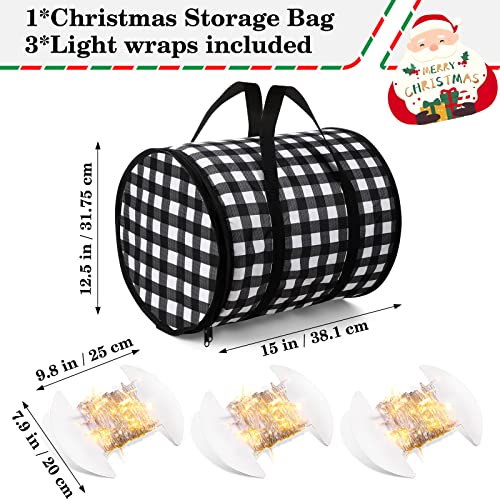 4 Pcs Light Storage Bag Buffalo Plaid Thickened Light Storage Bag with 3 Pcs Cardboard Wraps, Large Light Bulb Storage Bag with Zippered Closure for Holiday Festival (Black Buffalo Plaid)