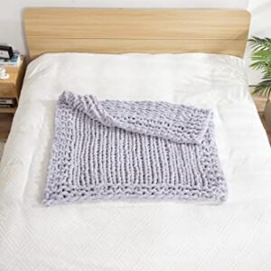 clootess Chunky Knit Blanket Chenille Throw - 100% Hand Knit with Jumbo Chenille Yarn Soft Cozy for Sofa Bed Home Decor (Grey 24x40 in)