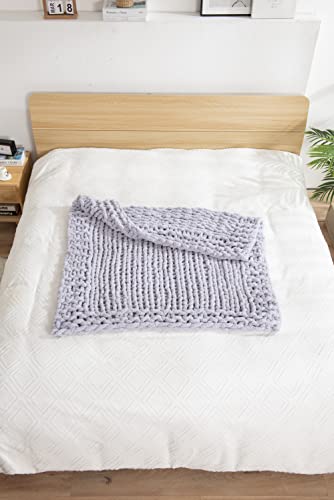 clootess Chunky Knit Blanket Chenille Throw - 100% Hand Knit with Jumbo Chenille Yarn Soft Cozy for Sofa Bed Home Decor (Grey 24x40 in)