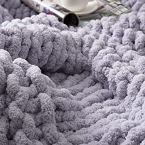 clootess Chunky Knit Blanket Chenille Throw - 100% Hand Knit with Jumbo Chenille Yarn Soft Cozy for Sofa Bed Home Decor (Grey 24x40 in)