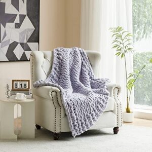 clootess Chunky Knit Blanket Chenille Throw - 100% Hand Knit with Jumbo Chenille Yarn Soft Cozy for Sofa Bed Home Decor (Grey 24x40 in)