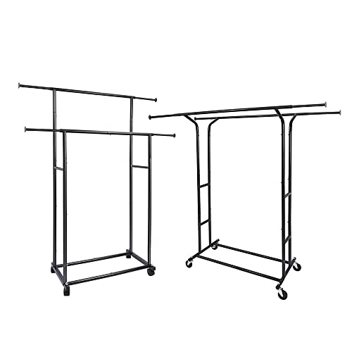 Simple & Heavy Duty Double Rod Garment Rack, Black