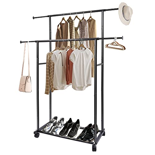 Simple & Heavy Duty Double Rod Garment Rack, Black