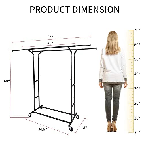 Simple & Heavy Duty Double Rod Garment Rack, Black