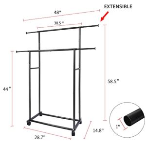 Simple & Heavy Duty Double Rod Garment Rack, Black