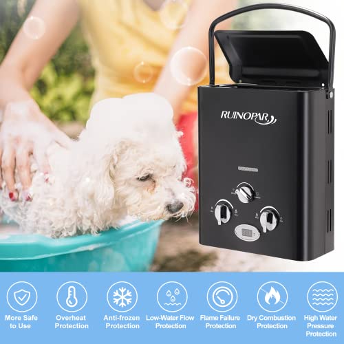 Portable Water Heater Propane Tankless - 6L 1.58GPM RV on demand Hot Gas Outdoor Digital Display Water Heater for Camping,Boat,Cabins(black)