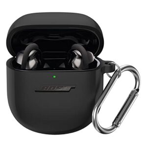 bose quietcomfort earbuds ii case(2022), wofro silicone protective skin cover for new bose quietcomfort earbuds 2 accessories with carabiner (black)