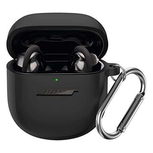 Bose QuietComfort Earbuds II Case(2022), WOFRO Silicone Protective Skin Cover for New Bose QuietComfort Earbuds 2 Accessories with Carabiner (Black)