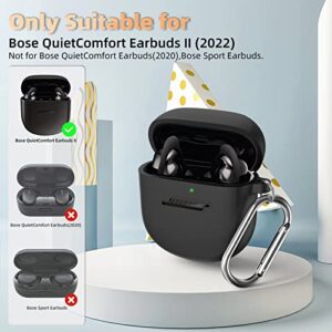 Bose QuietComfort Earbuds II Case(2022), WOFRO Silicone Protective Skin Cover for New Bose QuietComfort Earbuds 2 Accessories with Carabiner (Black)