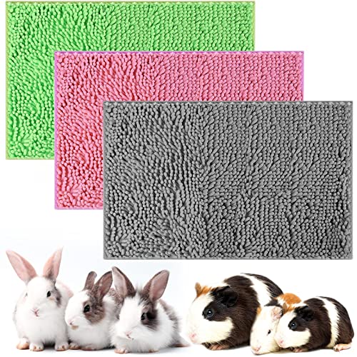 3 Pcs Guinea Pig Bedding Reusable Small Animal Guinea Pig Bed Fleece Guinea Pig Pee Pad Absorbency Washable Pet Soft Guinea Pig Cage Liner for Guinea Pigs Bunny Hamsters House (Pink, Green, Gray)