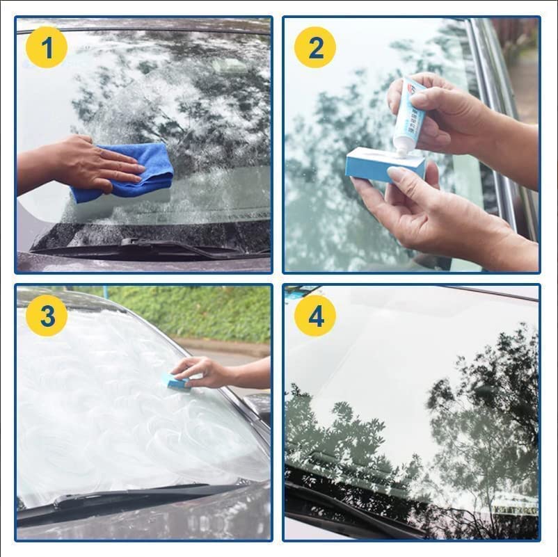 Car Glass Oil Film Cleaner, Glass Film Removal Cream, Glass Oil Film Remover for Car, Car Glass Oil Film Cleaner Safety and Long-Term Protection (2Pcs)