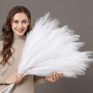 perfnique faux pampas grass, 9pcs pompas, large pampas grass, 38'' tall pampas grass for floor vase, pampas grass decor tall for vase fillers, boho wedding decor, rustic farmhouse home decor (white)