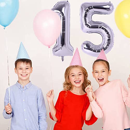 40 Inch Large Silver Number 15 Balloon Extra Big Size Jumbo Digit Mylar Foil Helium Balloons for Birthday Party Celebration Graduations Wedding Anniversary Baby Shower Supplies Engagement Photo Shoot