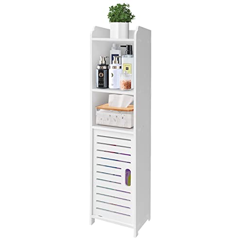 SENYAN Waterproof Bathroom Floor Storage Cabinet with Doors and Shelves, Freestanding Bathroom Storage Cabinet Floor Cabinet for Living Room, Bedroom, Bathroom, Kitchen, White