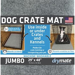 Drymate Dog Crate Mat Liner, Absorbs Urine, Waterproof, Non-Slip, Washable Puppy Pee Pad for Kennel Training - Use Under Pet Cage to Protect Floors, Thin Cut to Fit Design (USA Made) (LGrey)(29"x48")