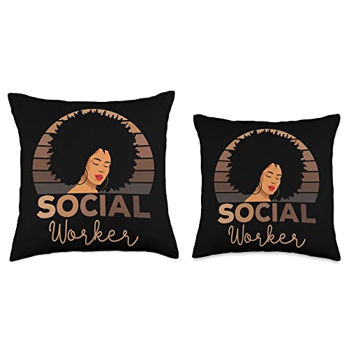 Social Worker Apparel School Social Worker Social Worker Appreciation Afro American Throw Pillow, 18x18, Multicolor