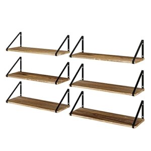 wallniture ponza floating shelves for wall, 24"x8" bookshelf for large books, storage shelves for kitchen, office, hallway living room decor, set of 6, burnt