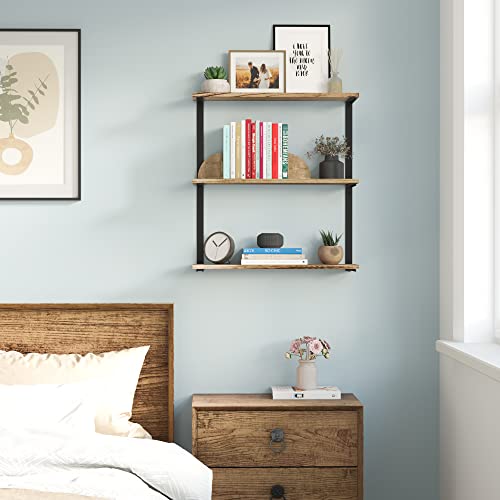 Wallniture Tivoli 24" Bathroom Shelves 3-Tier,Floating Shelves for Wall Decor, Wall Bookshelf Living Room Decor, Kitchen Shelves, Wall Shelves for Bedroom & Office Wall Shelf Burnt Finish