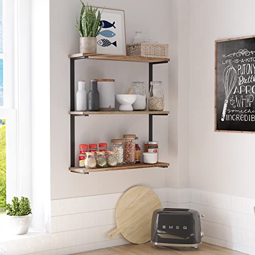 Wallniture Tivoli 24" Bathroom Shelves 3-Tier,Floating Shelves for Wall Decor, Wall Bookshelf Living Room Decor, Kitchen Shelves, Wall Shelves for Bedroom & Office Wall Shelf Burnt Finish