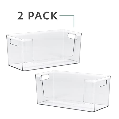 bHome Kitchen Organization | Clear Plastic Storage Bins | Pantry Organization and Storage Bins, Kitchen Cabinet Pantry Storage Organizer Bins, Set of 2 Open Front Snack Storage Containers