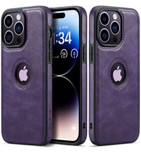 casus designed for iphone 14 pro max case vegan leather slim logo view classic luxury elegant thin protective cover (2022) 6.7" (purple)