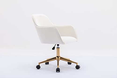 DBXII Modern Velvet Yellow Material Adjustable Height 360 Revolving Home Office Chair with Gold Metal Legs and Universal Wheel for Indoor (White + Velvet)