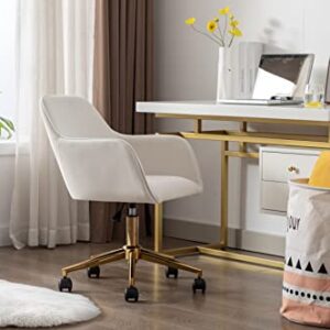 DBXII Modern Velvet Yellow Material Adjustable Height 360 Revolving Home Office Chair with Gold Metal Legs and Universal Wheel for Indoor (White + Velvet)